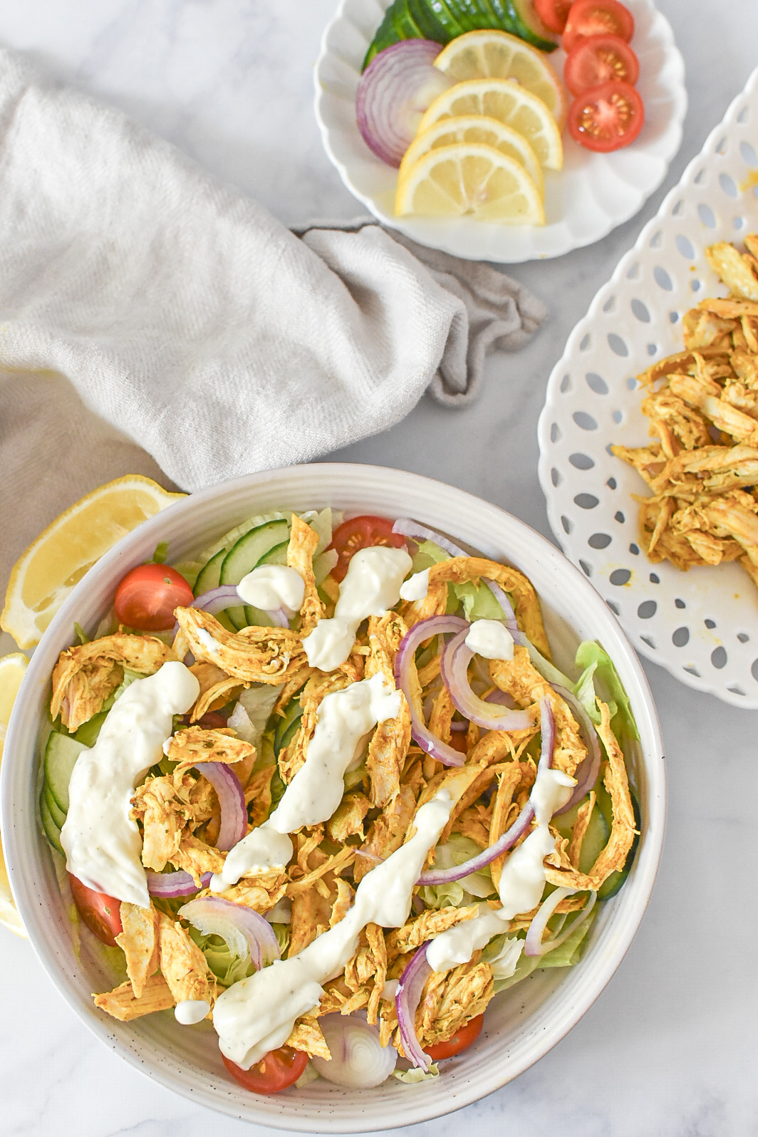 Halal Cart Chicken Salad with Garlic Lemon Sauce | Healthy