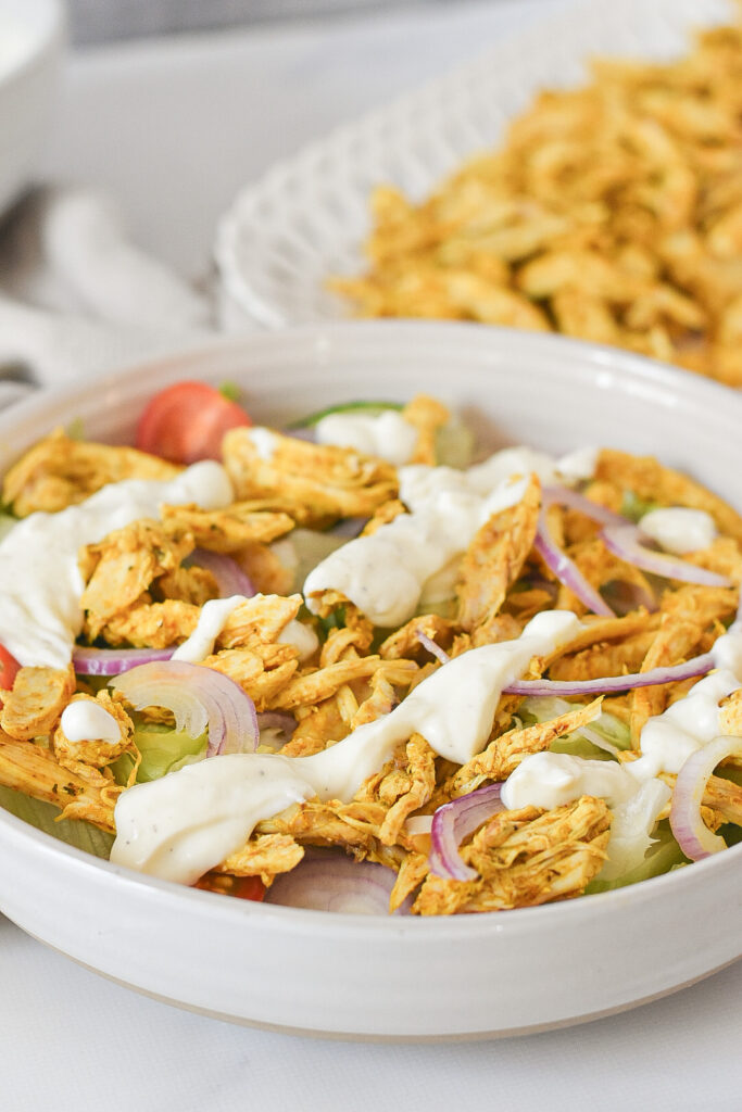 Halal Cart Chicken Salad with Garlic Lemon Sauce | Healthy